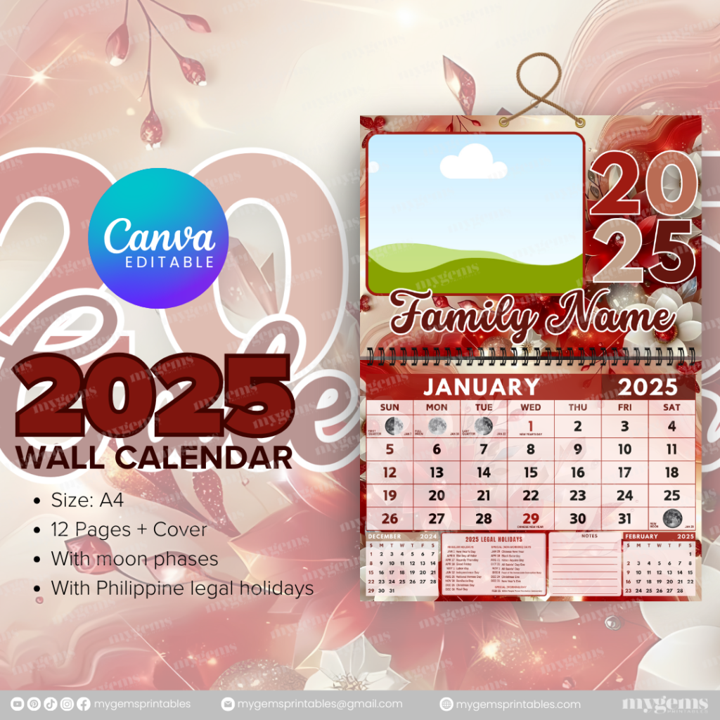 12 Designs | 2025 Wall Calendar Template (A4) | Canva Editable - Mygems ...