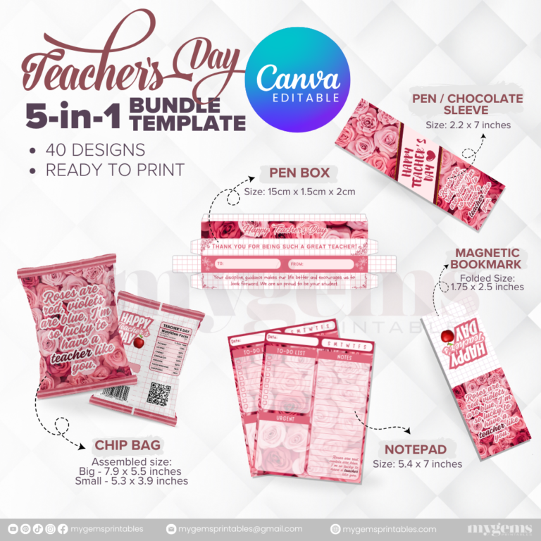40 Designs | 5-in-1 Teacher's Day Bundle Template | Canva Editable ...