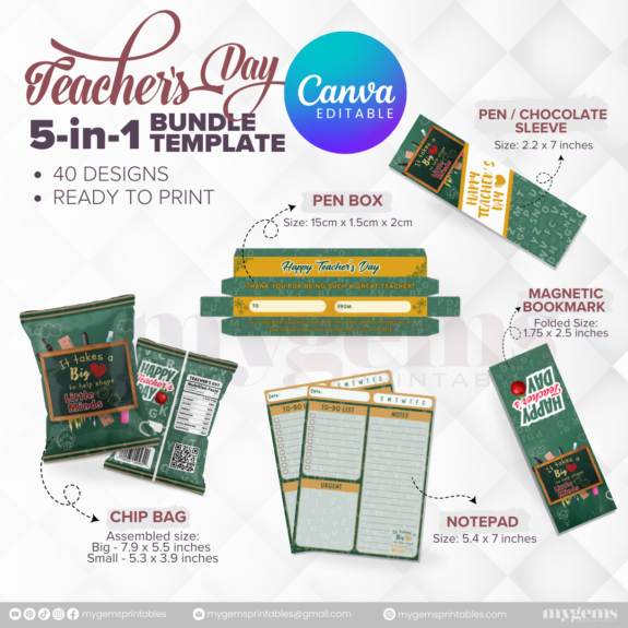 40 Designs | 5-in-1 Teacher's Day Bundle Template | Canva Editable ...