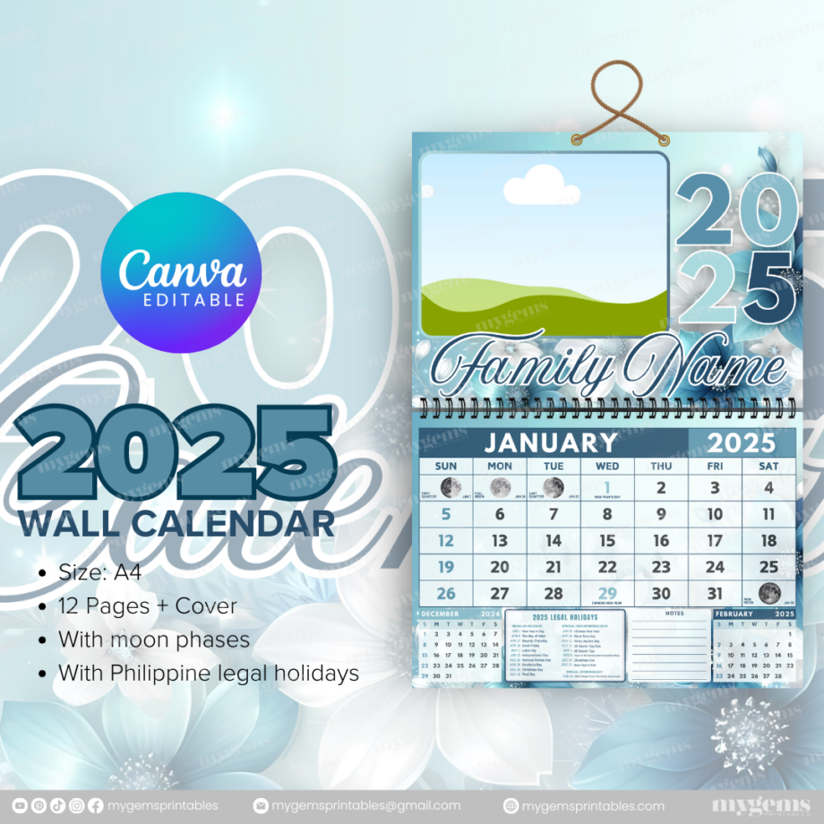 12 Designs | 2025 Wall Calendar Template (A4) | Canva Editable - Mygems ...