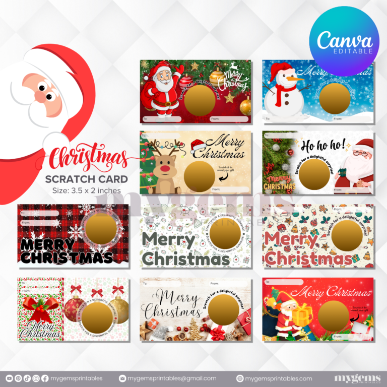 30 Designs | Christmas Themed Scratch Card Template | Canva Editable ...